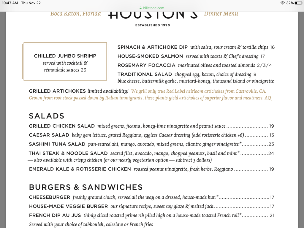 DISH OF THE WEEK (Sunday-11/25/18- Houston’s- Boca Raton, Pompano Beach ...