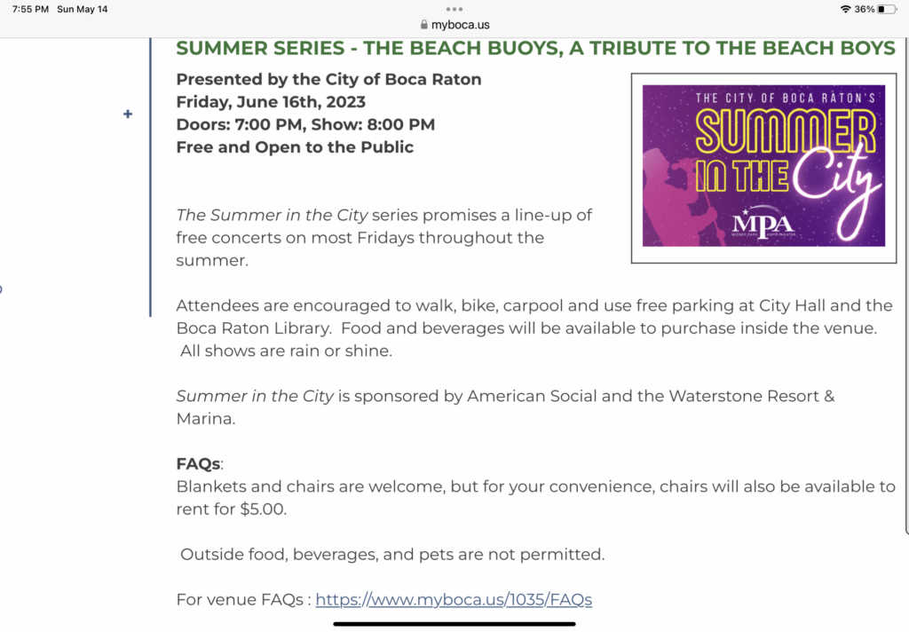 The City Of Boca Raton’s Summer Series, The Beach Buoys, A Tribute To ...