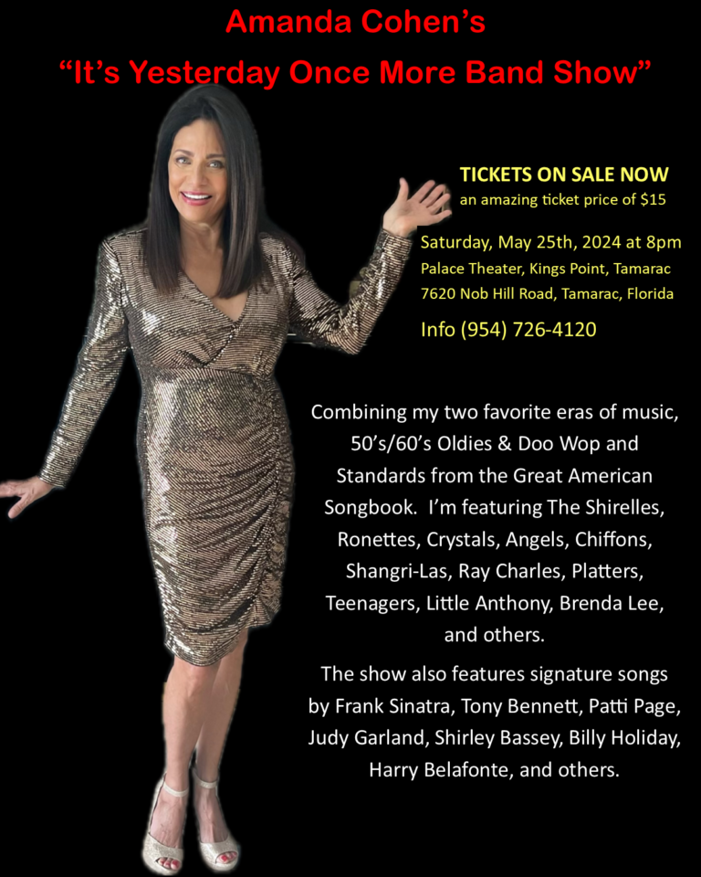 Amanda Cohen’s “It’s Yesterday Once More Band Show”/ Saturday, May 25th ...